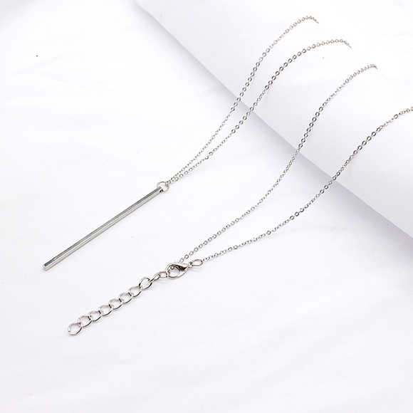 Jewelry | Silver Pendant Bar Long Chain Minimal Necklace New | Poshmark